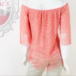 Boston Proper | Tops | Boston Proper Crochet Fringed Pink Off Shoulder ...